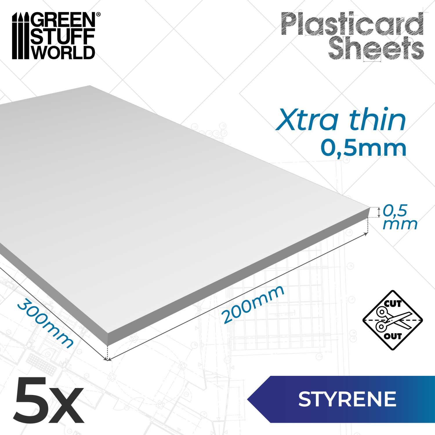 Styrene sheets 0.5mm | Styrene plastic Pack x5 - GSW