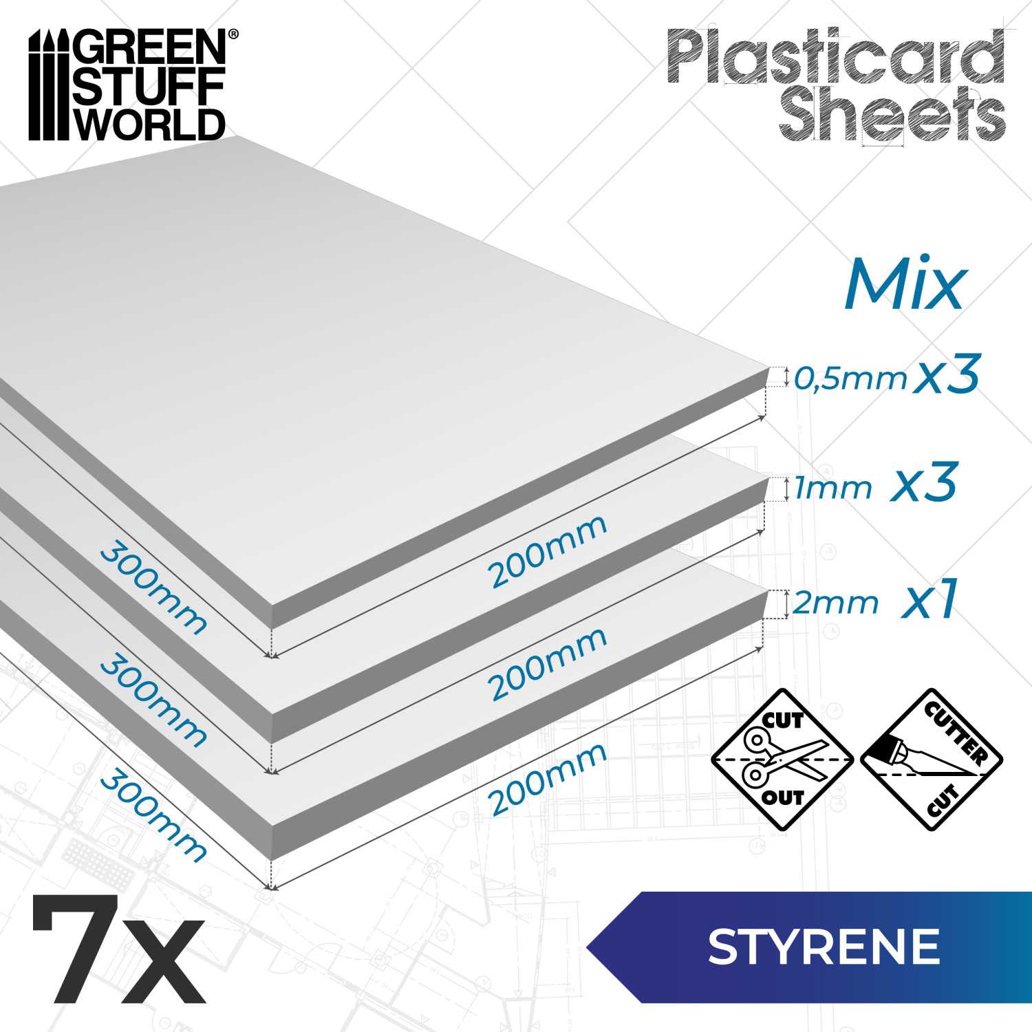 Styrene sheets - Variety pack x7 | Styrene plastic - GSW