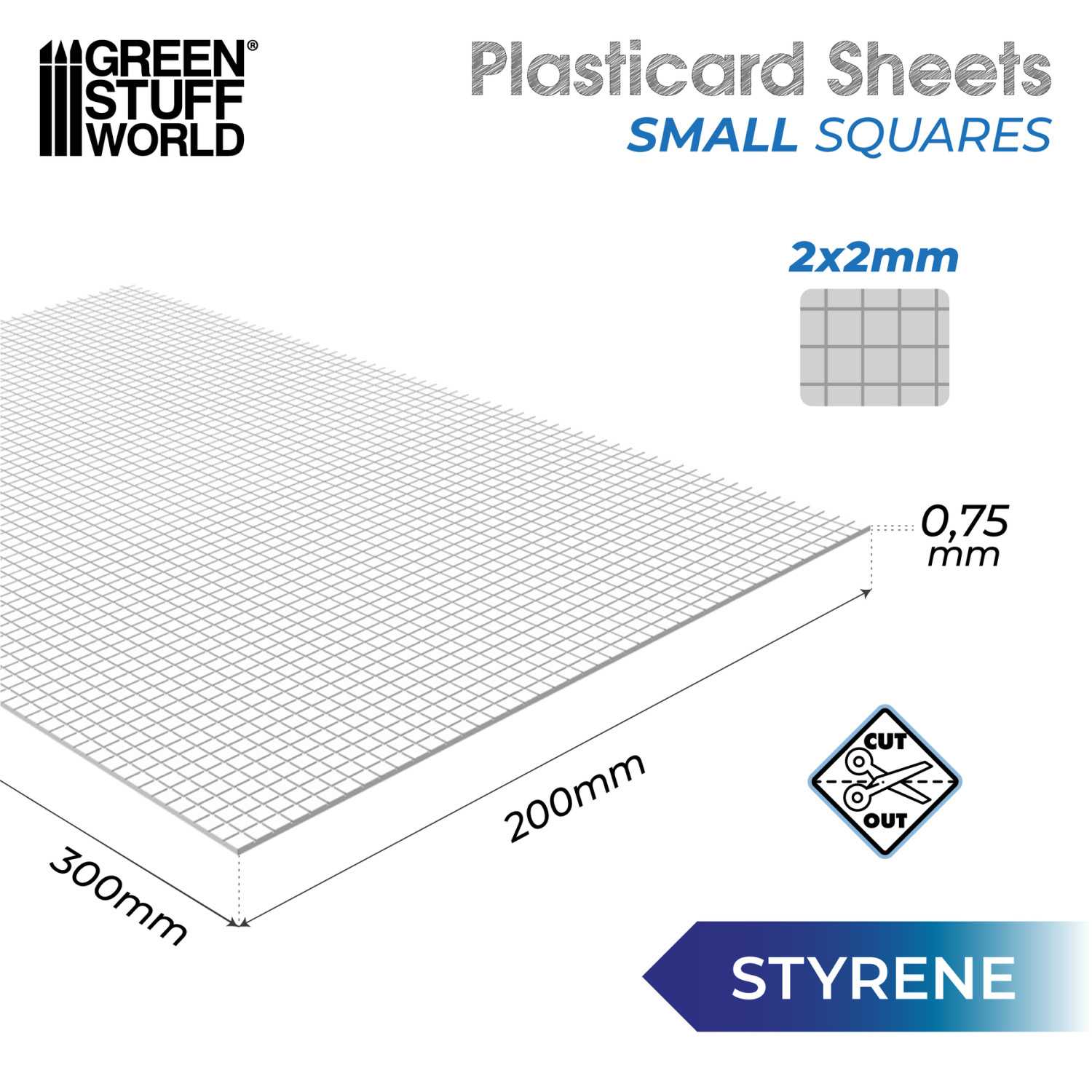 ABS Plasticard - SMALL SQUARES Textured Sheet - A4 | - GSW