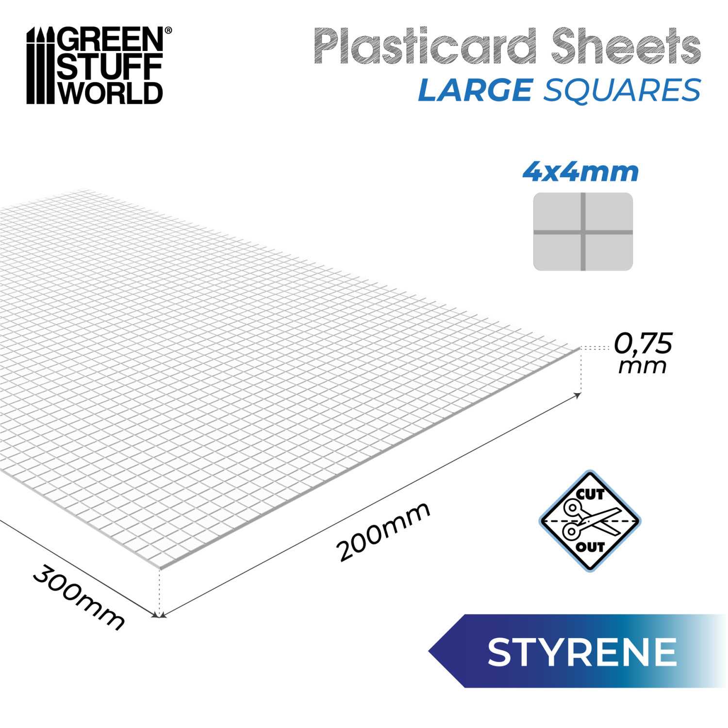 ABS Plasticard - LARGE SQUARES Textured Sheet - A4 | - GSW