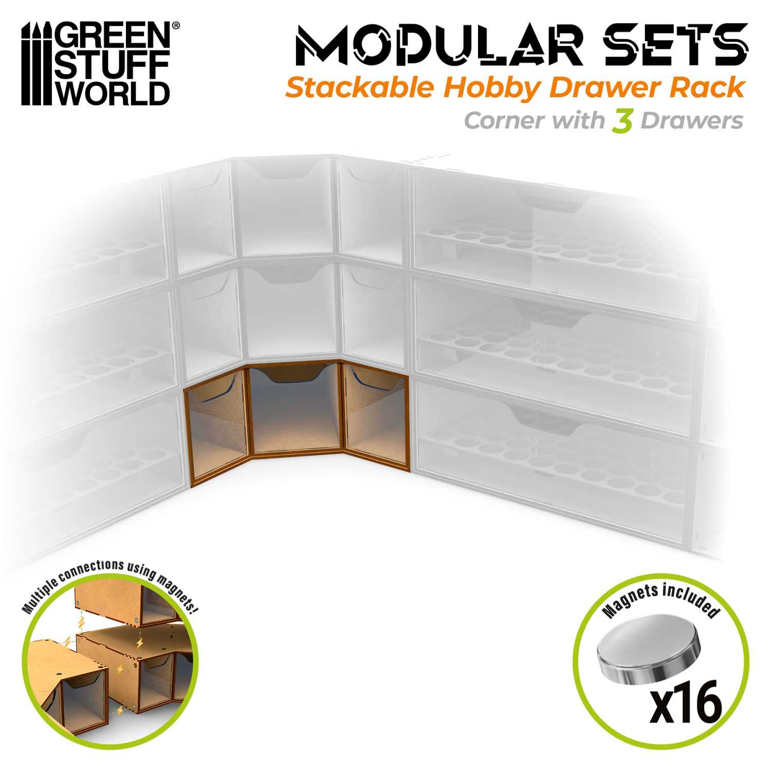 Magnetized and stackable hobby corner drawer rack with 3 drawers - GSW