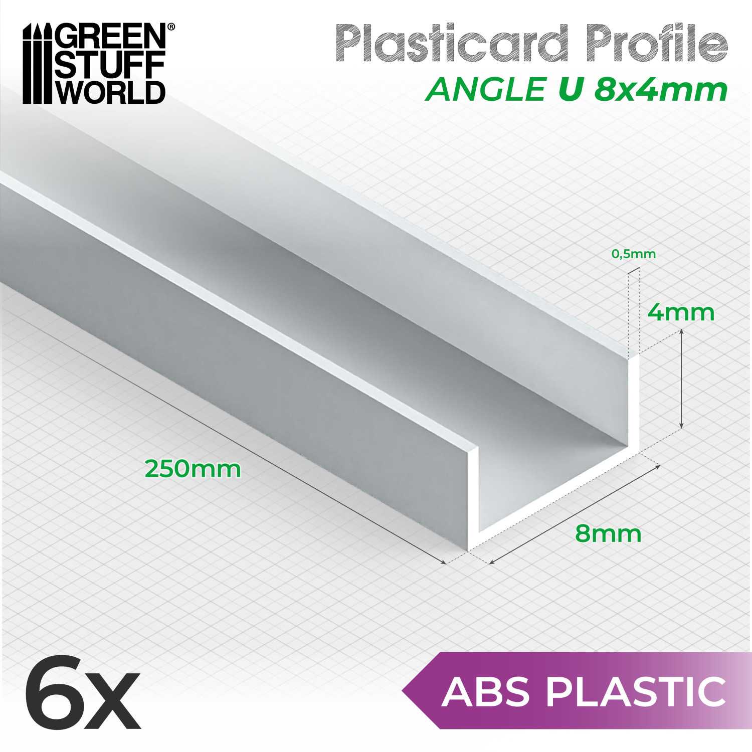 Perfil Plasticard perfil-U - 8x4mm | - GSW