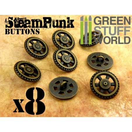 8x Steampunk Buttons FLYWHEEL GEARS - Bronze | - GSW