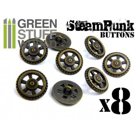 8x Steampunk Buttons FLYWHEEL GEARS - Bronze | - GSW